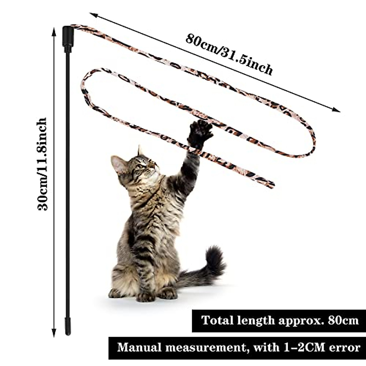 Molain Cat Wand Rainbow Toy, 5pcs Rainbow Ribbon Wand for Kittens Training Rainbow Ribbon Interactive Catcher Wand Stick Toy for Kitten Cat Indoor Exerciser Playing(30cm, Leopard Print)