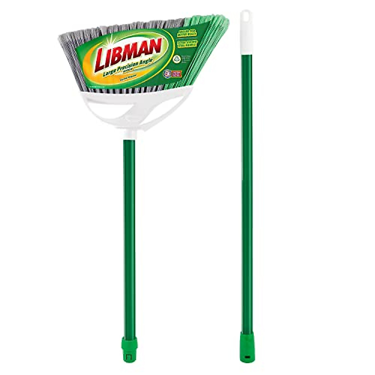 Libman Large Precision Angle Broom – Good for Indoor and Outdoor Use. Permanent 2-Piece Handle, Clicks Together for Sturdy Hold. Reduces Shipping Waste with Smaller Box.