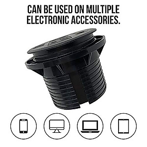 Round Desktop Conference Room Power Grommet Outlet, FITS 3 1/8" - 3 1/4" 2 (TR) AC Outlets, 2 USB Charging Ports, 1 CAT 6, 1 HDMI, ETL Listed (DC-8689-Black)