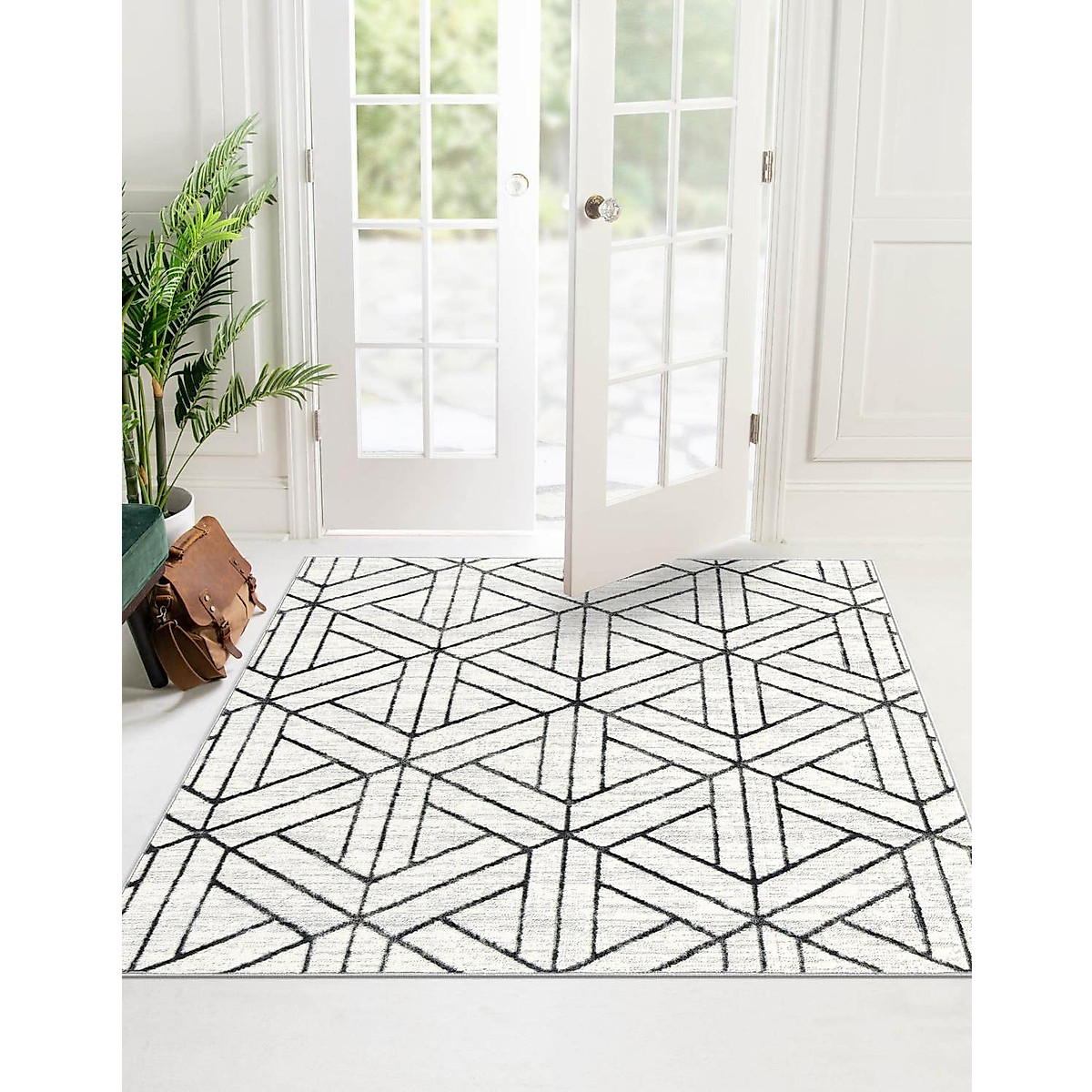Unique Loom Matrix Trellis Collection Area Rug - Motif (7' 1" Square, White/ Gray)