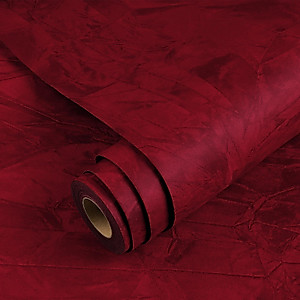 Yenhome Red Wallpaper Stick and Peel Red Wallpaper for Bedroom Walls 17.7"X118" Red Felt Fabric Wallpaper Vintage Red Contact Paper Peel and Stick for Cabinet Craft Self Adhesive Velvet Flocking Liner