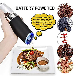 YAYAYOUNG Gravity Electric Grinder set of 2,Automatic Pepper and Salt Mill Grinder with Blue LED LIGHT,Electric Pepper Mill with Adjustable Coarseness,Refillable,salt and pepper shaker,pepper grinder