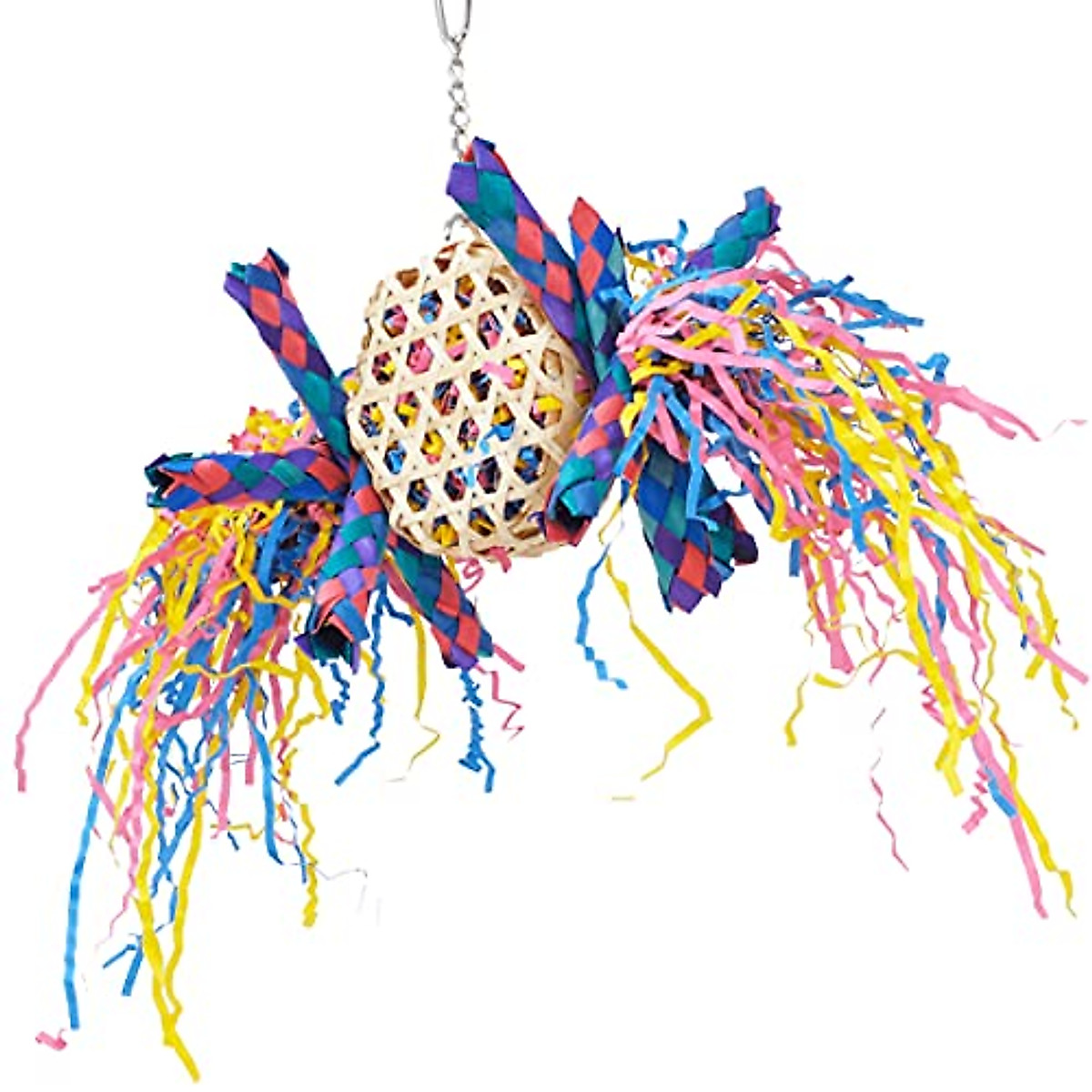 Bonka Bird Toys 1721 Round Basket Bamboo Paper Crinkle Beak Feet Hanging Forage Stuffed Shredding Foraging Pulling Colorful Parrot Parrotlet Finch