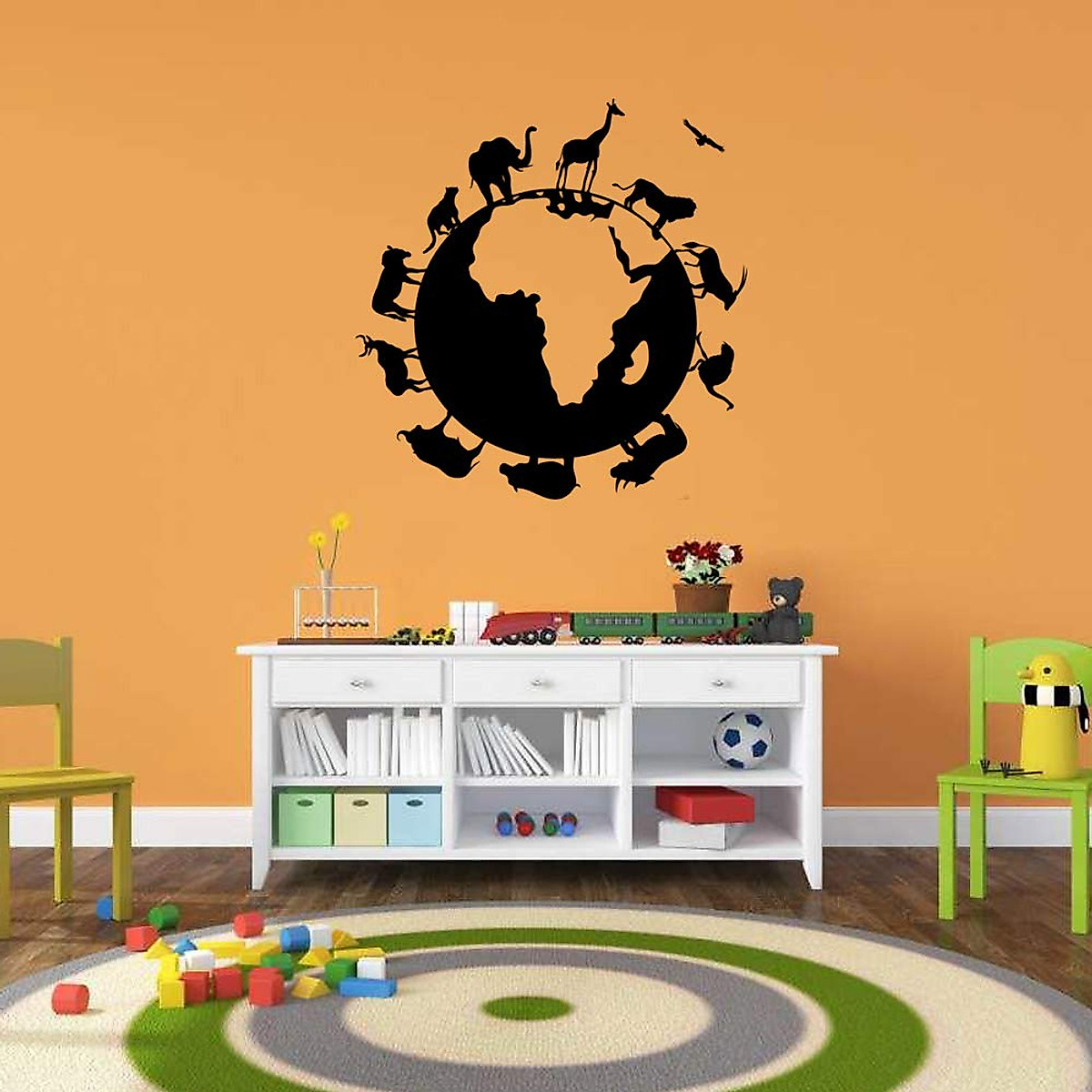 Home Find Safari African Wall Decal African Map Vinyl Stickers Jungle Animal Wild Wolves Elephant Giraffe Elk Silhouette Mural Home Decor for Kids Nursery Bedroom 15.7 inches x 15.7 inches