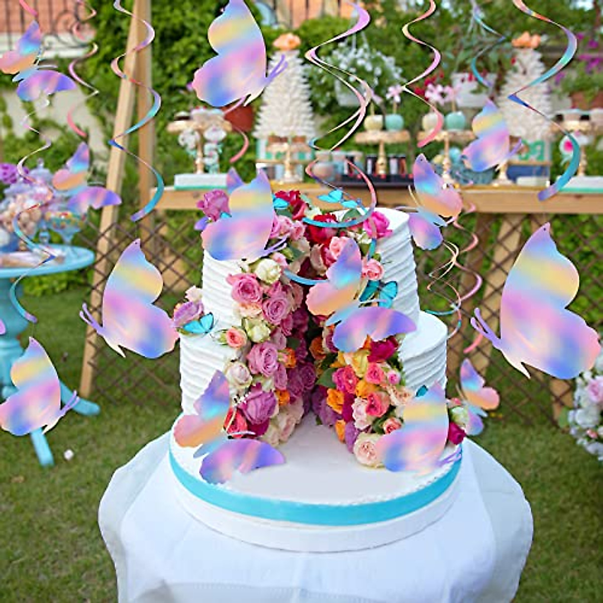 30 Pieces Iridescent Hanging Swirl Decorations Laser Butterfly Hanging Swirl Sparkly Transparent Plastic Streamers Ceiling Decorations Birthday Butterfly Themed Fairy Party Butterfly Decorations