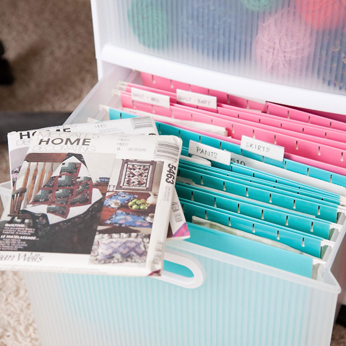 Sterilite Ultra 2 Drawer Filing Storage Cart, Plastic Rolling Cart with Wheels to Organize Desk, Office, White with Textured Clear Drawers, 4-Pack