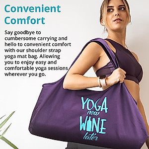 Wild Essentials Yoga Bag Yoga Now Wine Later Exercise tote, large mat carrier with shoulder strap and inside pocket, fits most yoga mats, Rugged 10 ounce, recycled cotton canvas