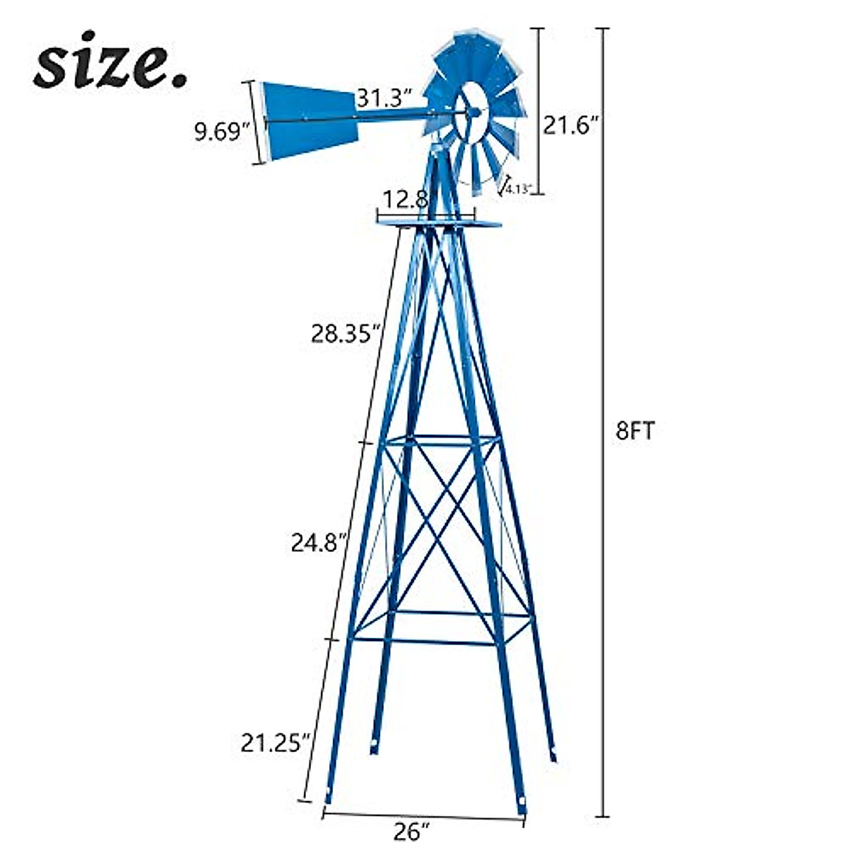 Patiomore 8FT Windmill Yard Garden Metal Ornamental Wind Mill Weather Vane for Garden Lawn Backyard, Blue