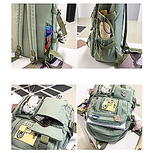 STUSOO Kawaii Backpack With Pins Kawaii School Backpack Cute Aesthetic, Backpack Kawaii Backpack Aesthetic Kawaii Accessories, Backpack for School Aesthetic (C-Green)
