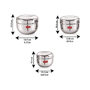HAZEL Stainless Steel Container Set - 650 Ml, 3 Pieces, Silver