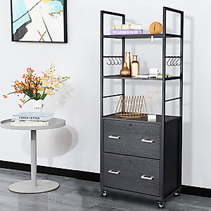 VINGLI 65.7" H 2 Drawer File Cabinet with Lock, Freestanding/Rolling File Cabinets for Home Office, Wood Black File Cabinet with Shelves Compatible with Both Letter and Legal Size Folders