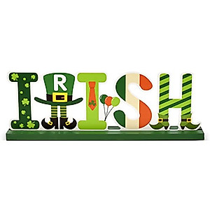 3 St Patrick's Day Wooden Table Decorations Centerpiece Green Shamrock Lucky Irish Tabletop Sign Saint Patrick Party Decor for Fireplace Mantle Shelf Office Desk Dining Room Kitchen & Home