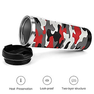 OXJOIIS Modern Insulated Tumbler Coffee Mug with Flip Stainless Steel Water Bottle Iced Coffee Travel Mug Cup (Military Red Camo Army Camouflage)