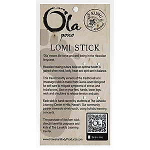 Tropical Apothecary Ola 6 Inch Lomi Stick - Traditional Hawaiian Massage Carved Sticks Made of Guava or Waiwi Wood