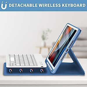 KBCASE Keyboard Case for iPad 9th/8th/7th Generation 2021/2020/2019, Compatible with iPad Air 3/Pro 10.5, Detachable Bluetooth Keyboard Case with Pencil Holder (Sky Blue)