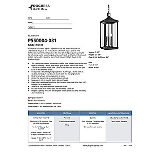 Progress Lighting Gibbes Street Collection 3-Light Clear Beveled Glass New Traditional Outdoor Hanging Lantern Light Textured Black 23.75x9.50x9.50