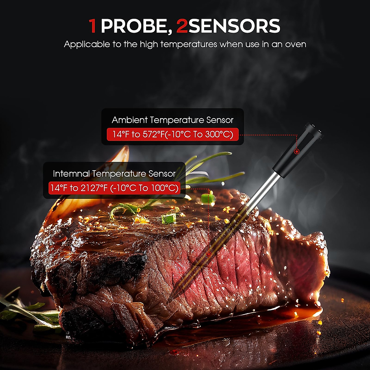 Meat Thermometer Digital, Wireless Meat Thermometer, with Bluetooth 360 ft Smart Meat Thermometer for Oven Safe,for BBQ, Grill, Kitchen, Smoker, Sous Vide, iOS & Android App Compatible