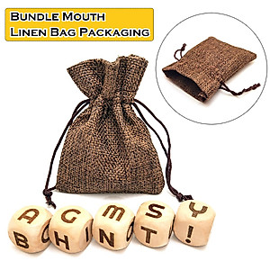 20MM Creative Wooden Letter Dice Set, 5 Pieces Laser Engraved A-Z Pattern Cube Rolling Dices for Party Game