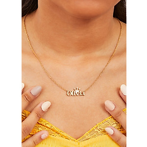 Disney Princess Name Necklace - Custom Tiara Crown Necklace - Flash-Plated Necklace Personalized, Cubic Zirconia Tiara - Flash Plated Princess Name Pendant