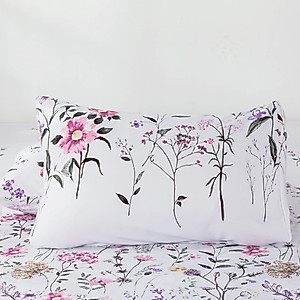 Carisder Full/Queen Duvet Cover Set Floral Soft White Comforter Cover Set 3 Pieces Bedding Sets (Floral Queen)