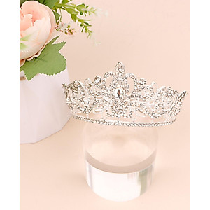Wecoe Small Silver Crown Tiara Flower Bouquets Accessories Mini Crown Birthday Princess Crown Cake Decorations Wedding Hair Accessories Ornaments Gifts