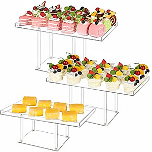 HeiMma 3 Pack Dessert Table Display Set, Clear Acrylic Dessert Stands Buffet Risers for Cupcakes Dessert Pastry Food Treat Tier Serving Tray Stand for Wedding Birthday Party