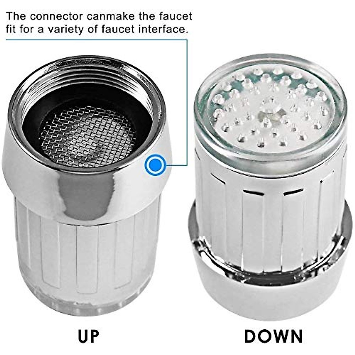 SNOMYRS 3-Color Temperature Sensitive Gradient LED Water Faucet Light Water Stream Color Changing Faucet Tap Sink Faucet for Kitchen and Bathroom (3 Color-1PC)