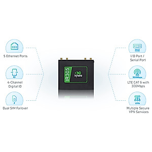 InHand Networks IR305 Industrial Iot LTE 4G VPN Router, 5 Ethernet Port, Dual sim, Wan failover, DI/DO Port, Remote Connection, Link Backup, Mu-mimo, VLAN. Support AT&T, T-Mobile & Verizon (CAT6)