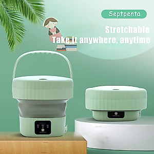 Septpenta 6L Portable Mini Washing Machine with Drain Valve, Foldable Design, Even Washing Speed, Sock Washer for Apartment, Camping, Travel, Underwear, Baby(Green USA)