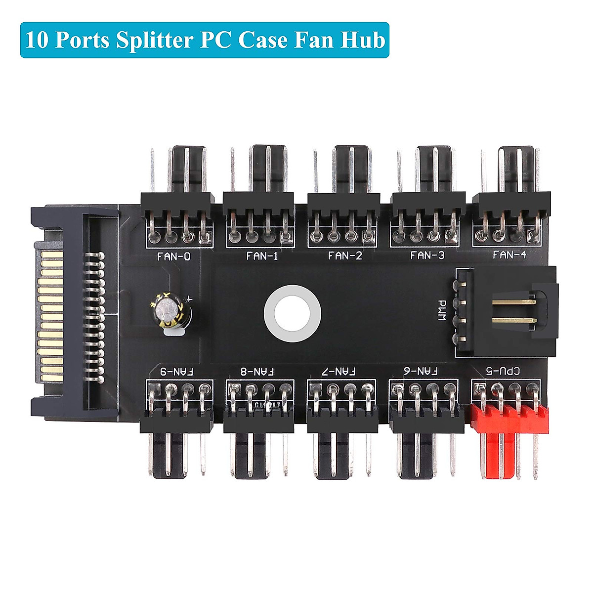 Fancasee 4-Pin PWM Fan Power Supply Cable 1 to 10 Way Splitter Hub 15 Pin SATA Powered PC Case Motherboard Fan Power Extension Cable Cord for ATX Computer Case 4-Pin and 3-Pin Cooling Fans