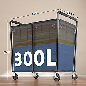 Raybee Large Laundry Basket with Wheels 300L Rolling Laundry Basket Durable Clothes Hamper with Steel Frame 150LBS Laundry Cart with Handle for Laundry Room Organization and Storage Black