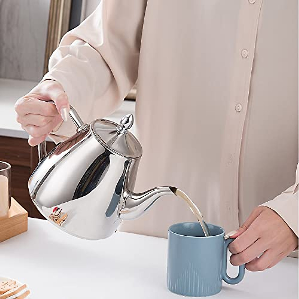 SANQIAHOME Stainless Steel Teapot Coffee Servers 1200ml
