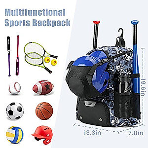 AI EN JIU Softball Bag, Baseball Bat Bag with Shoe Compartment for Youth Girls Adult, Lightweight , Backpack with Fence Hook for TBall Bat, Helmet(BlackCamouflage)