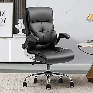 YAMASORO Leather Office Chairs High Back Executive Chair with Flip-Arms Home Office Desk Chairs with Wheels for Men Women