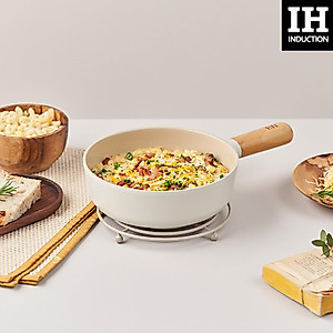 Neoflam FIKA 7inch 18cm Ivory IH Baby Wokpan, Impact Induction Heating