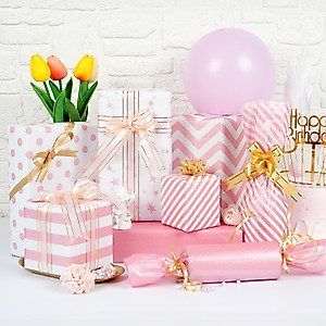 MAMUNU 120 Sheets Light Pink Tissue Paper Set, Metallic Gold Design Gift Wrapping Tissue Paper for Home, Kitchen, Packing, DIY Crafts (20 Sheets Each of 6 Patterns, 50CM X 35CM)