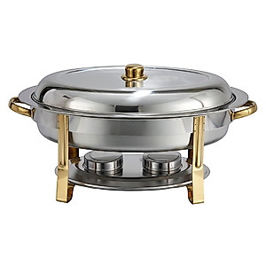 Winware 6 Quart Oval Stainless Steel Gold Accented Chafer