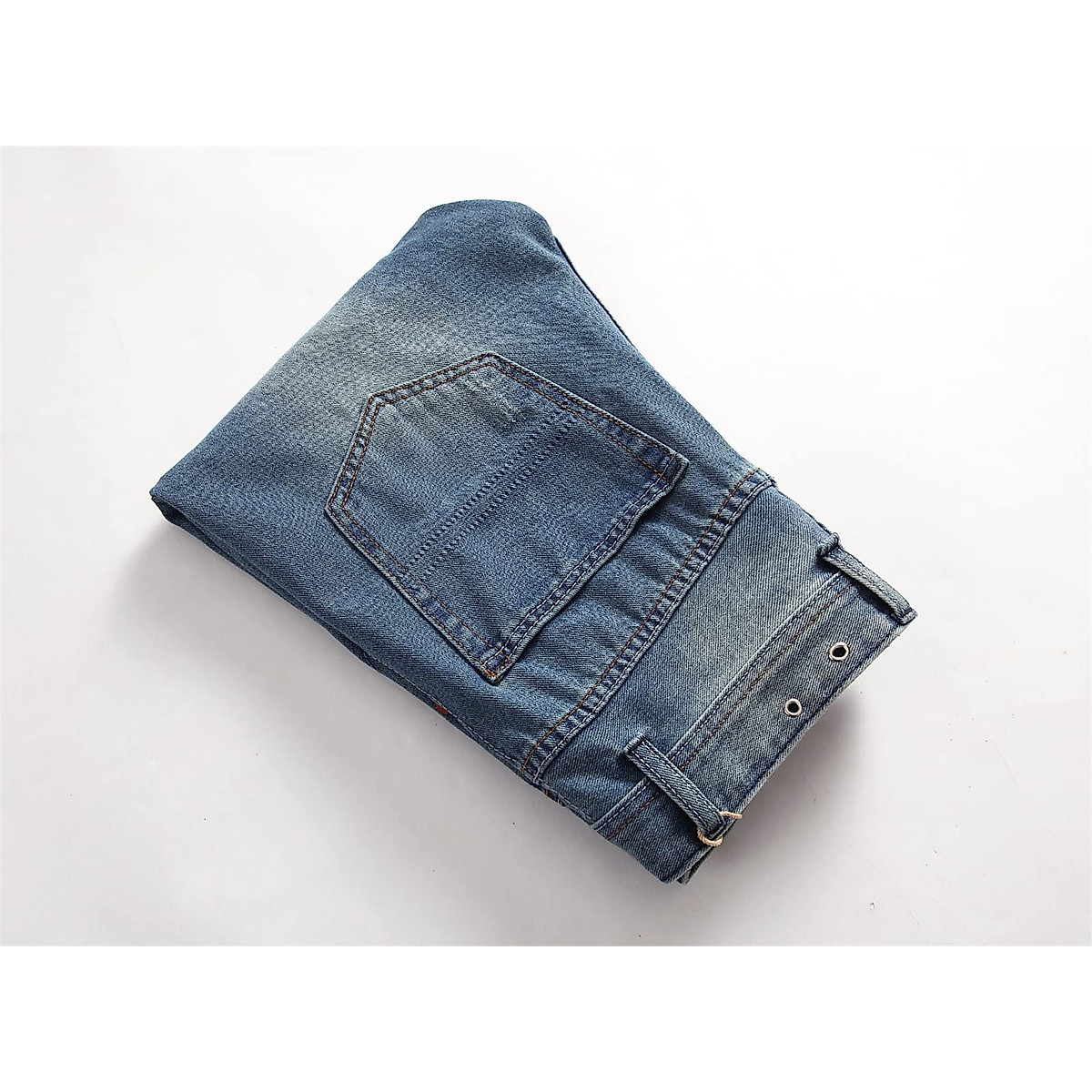 Maiyifu-GJ Men's Retro Ripped Jeans Distressed Skinny Slim Fit Stretch Denim Pants Straight Jean Trousers with Broken Holes (Light Blue,42)