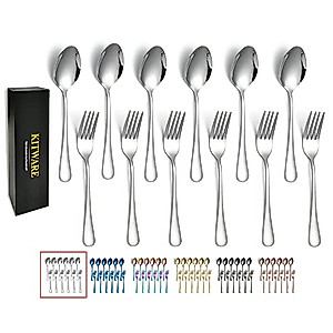 Kitware 12 Pices Fork and Spoons Silverware Set for 6, Stainless Steel Flatware Cutlery, Mirror Polished Kitchen Utensil for Home, Outdoor, Hiking, BBQ