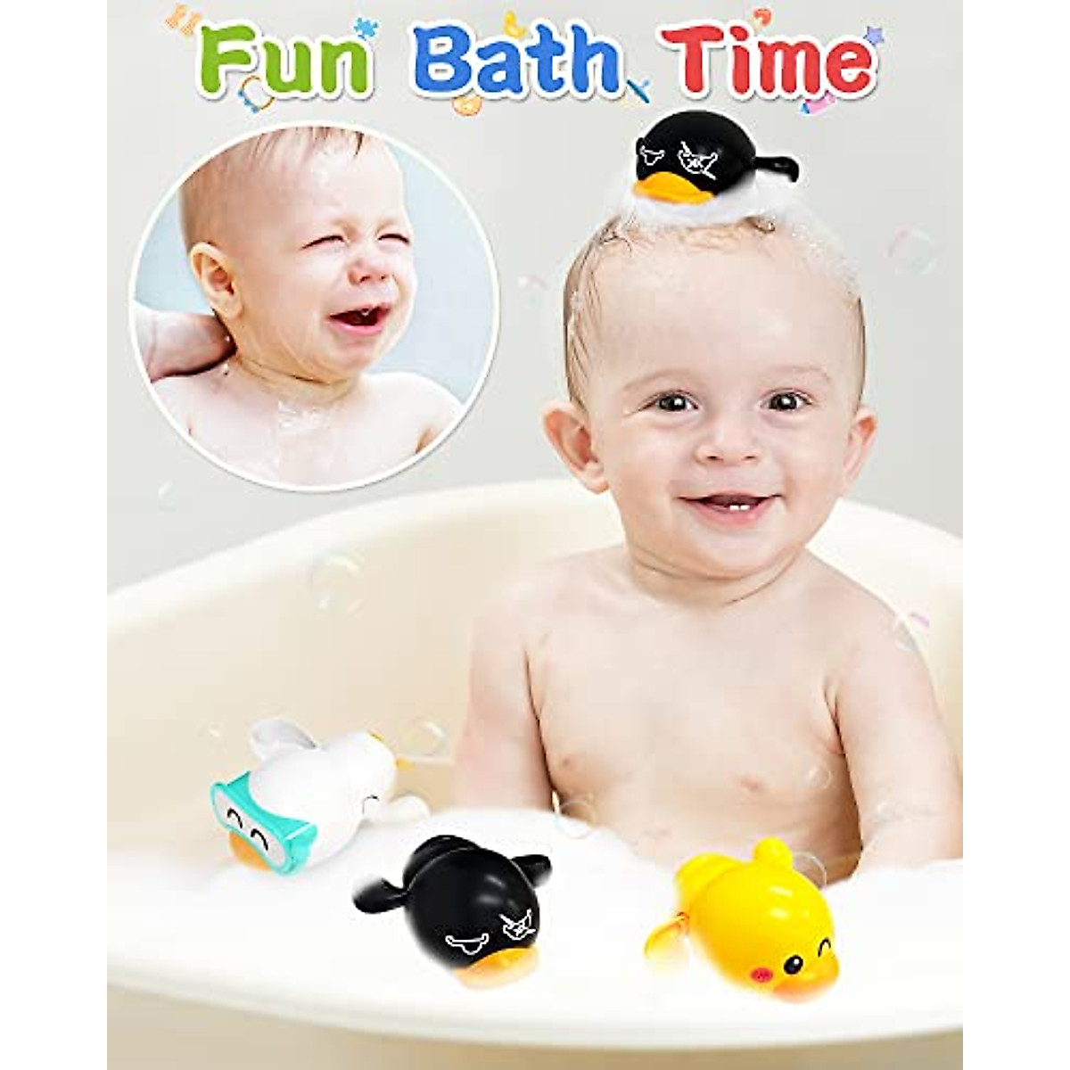 Exorany Bath Toys for Toddlers 1-3, Wind Up Bathtub Toddler Toys for 1 2 3 4 Year Old Boys Girls Gifts, Baby Bath Tub Pool Water Toys, Cute Floating Swim Ducks for Toddlers Age 1-2 2-4
