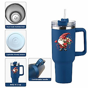 LB LEOBON 40 ounce insulated cup with handle, double-layer vacuum stainless steel material, equipped with straw, can keep warm or maintain cold drinks Gnome Love Bouquet Q wathet