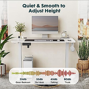 SMUG Electric Standing Desk with Memory Preset, Ergonomic Height Adjustable Table with T-Shaped Metal Bracket Modern Computer Workstations for Home Office, 4824, White