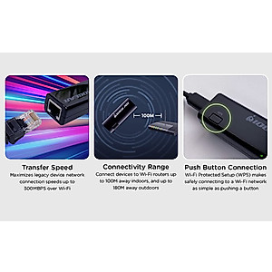IOGEAR Universal Ethernet to Wi-Fi N Adapter - Speeds of up to 300Mbps on 2.4GHz - Push-button Wi-Fi Protected Setup (WPS) - Supports WEP, WPA, WPA2, TKIP and AES encryption - GWU637