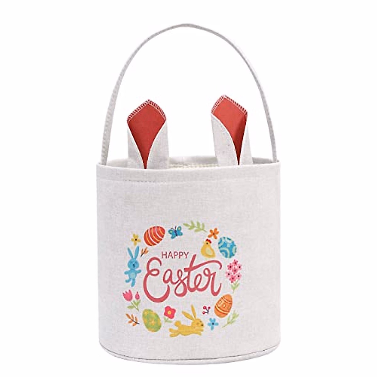 E-FirstFeeling Easter Basket Easter Bunny Basket for Kids Easter Eggs Hunt Baskets with Rabbit Ears Candy Bucket Tote for Easter Party (Light Gray)