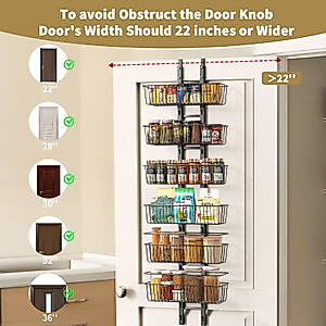 (90% Pre-installed) Over the Door Organizer for Pantry, Bathroom, Laundry Room (Multiple Uses) No Drilling Required, Sturdy and Stable (8 Adhesive Pad) 6 Tier, 12 Inches Wide, 49 Inches High