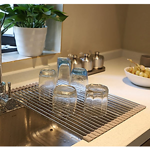 AMZALIBA Roll up Over The Sink Dish Drying Rack Roll-up Drying Rack Kitchen Rolling Dish Drainer Foldable Sink Drying Rack Mat Dish Drying Rack for Kitchen Sink Counter (17.7 inches X11.2 inches )