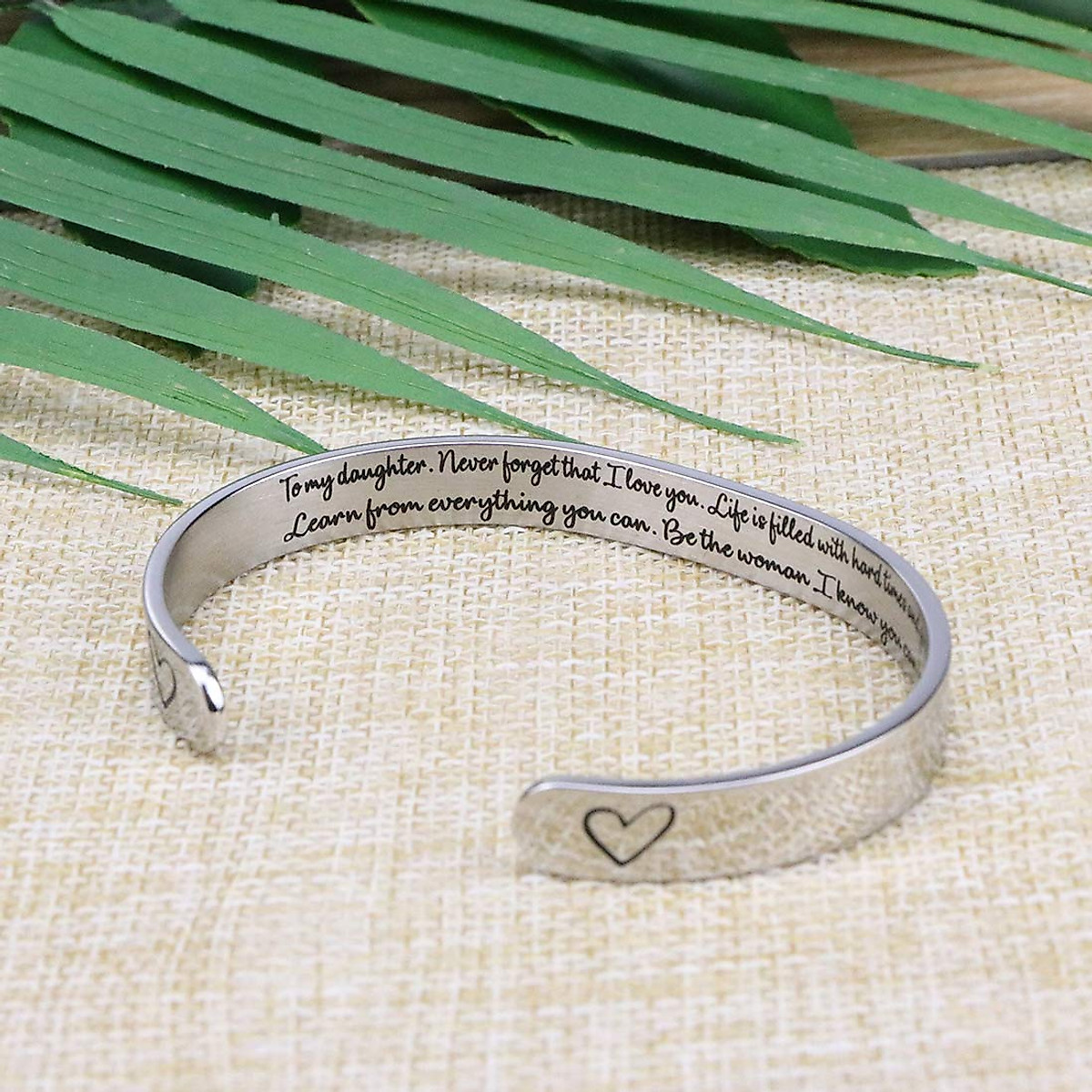Daughter Bracelets from Mom Inspirational Handmade Fashion Simple Wide Cuff Bangle Message Engraved Birthday Christmas Gifts for Her