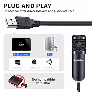 Caattiilaa USB Microphone - Condenser Mic with Professional Sound Chipset, Cardioid Pickup, Easy Installation, Compatible with Laptops, PCs, and Mobile Phones