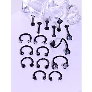 Vsnnsns 16G Lip Rings Stainless Steel Labret Jewelry Monroe Lip Rings Nail Cartilage Tragus Helix Earrings Studs Piercing Jewelry Medusa Piercing Jewelry for Women Men 16 Gauge Earrings 8mm Black