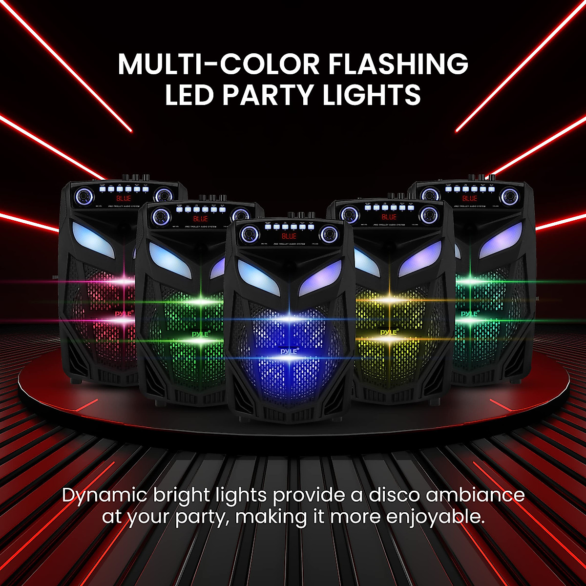 Pyle Portable Bluetooth PA Speaker System-600W 10” Indoor/Outdoor BT Speaker-Includes 2 Wireless Microphones, Party Lights, USB SD Card Reader, FM Radio, Rolling Wheels-Remote Control PPHP101WMB